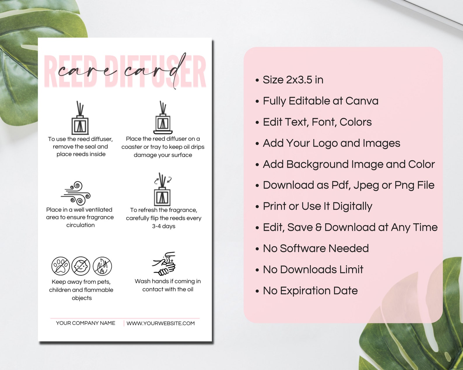 Reed Diffuser Care Card Printable Reed Diffuser Care - Etsy