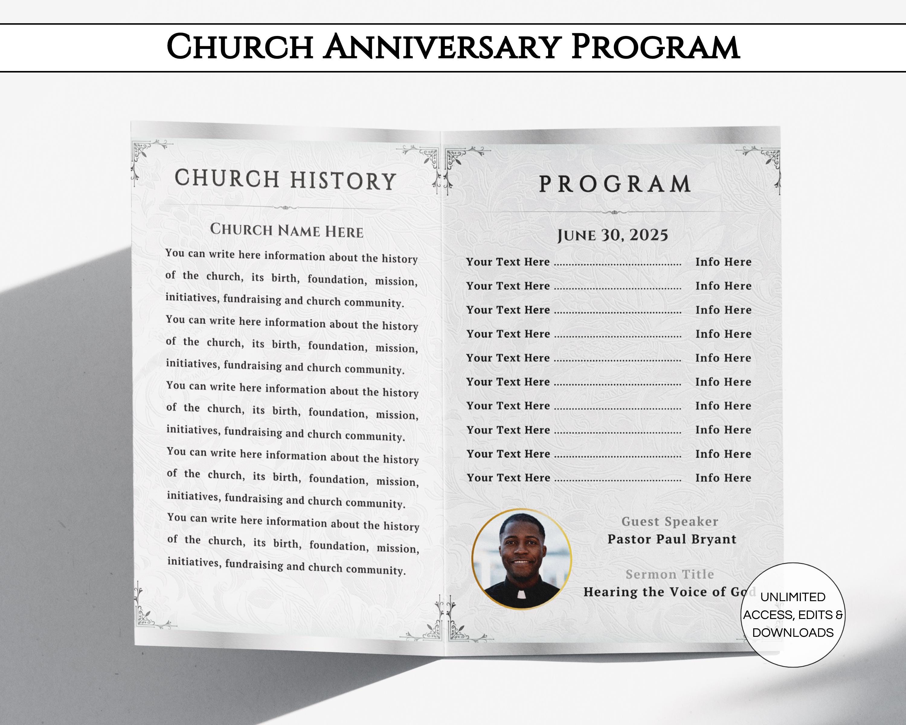 Church Anniversary Program Template, Editable DIY Church Anniversary ...