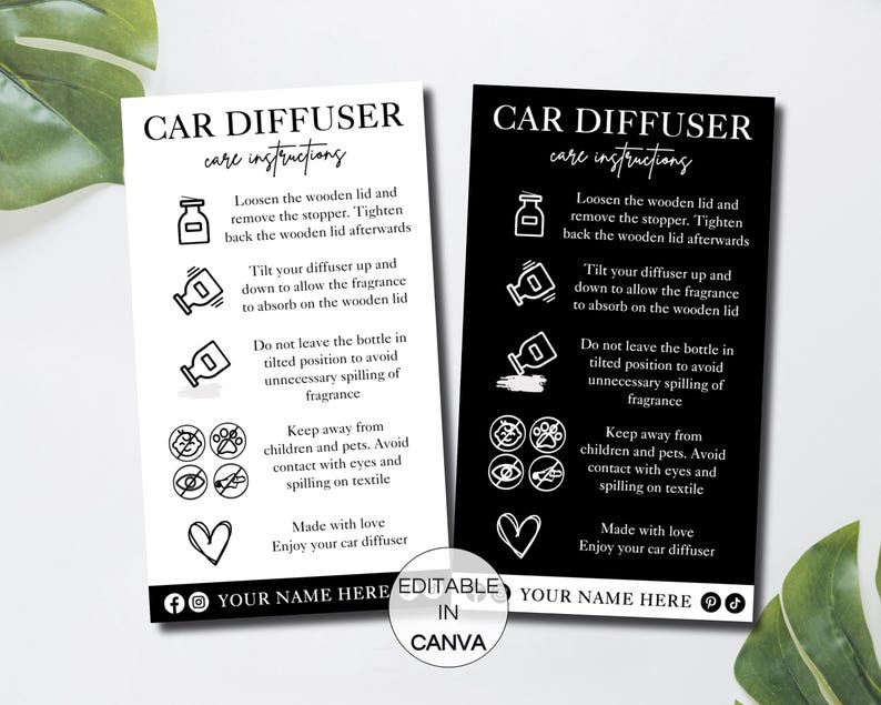 Car Diffuser Care Card Template: Editable Small Business Guide ...