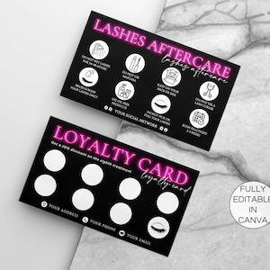 Lash Loyalty Cards, Editable Lash Aftercare Card Template, Printable ...