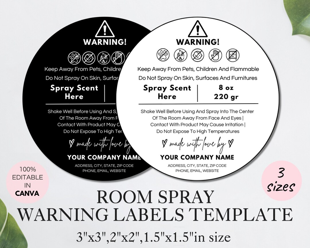 Room Spray Warning Label Template, Editable Spray Caution Label ...