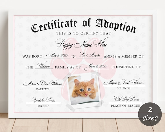 Pet Adoption Certificate Template