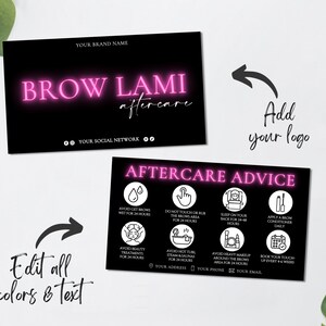 Brow Lamination Aftercare Cards, Editable Brows Lami Care Instructions ...