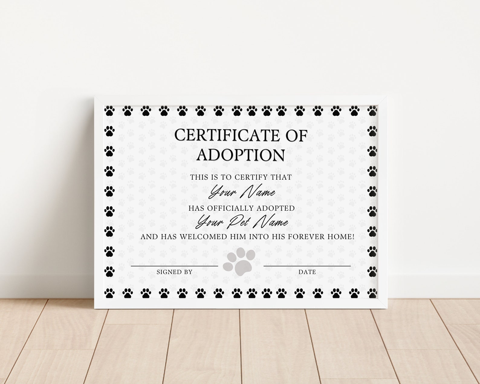 Editable Certificate of Adoption Template, Printable Pet Adoption Party ...
