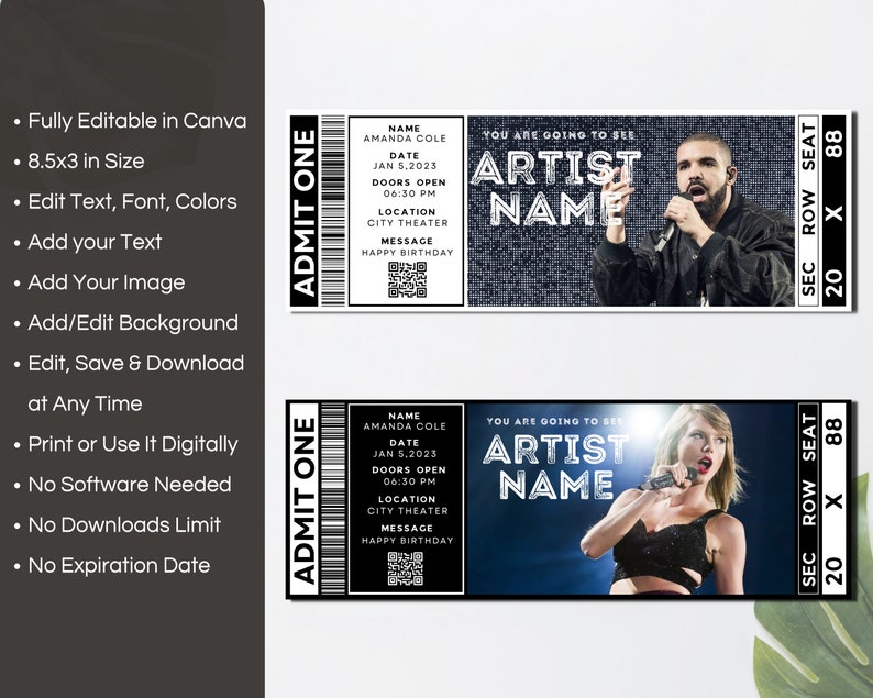 Editable Concert Ticket Canva Template Printable Event - Etsy Australia