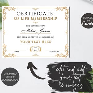 Certificate of Life Membership, Editable Life Membership Certificate ...