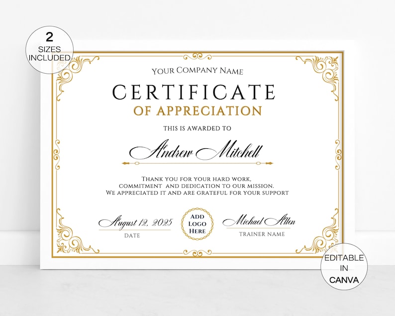Certificate of Appreciation Template, Printable Custom Appreciation ...