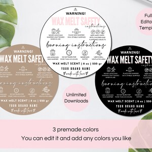 Wax Melts Warning Label Editable Template, Printable Wax Tarts Safety ...