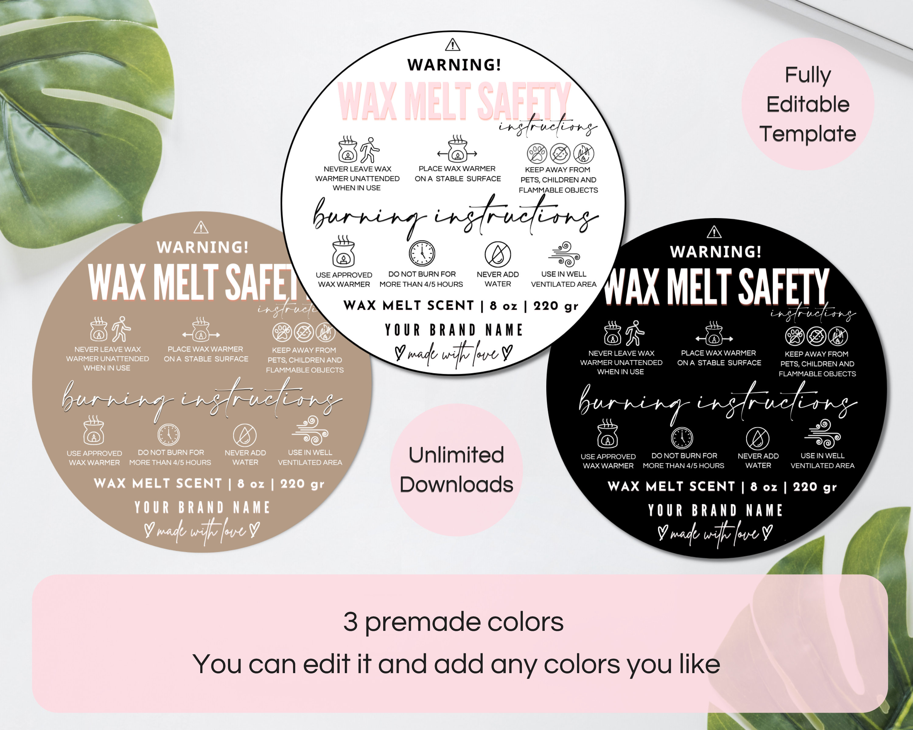 Wax Melts Warning Label Editable Template Printable Wax Tarts - Etsy
