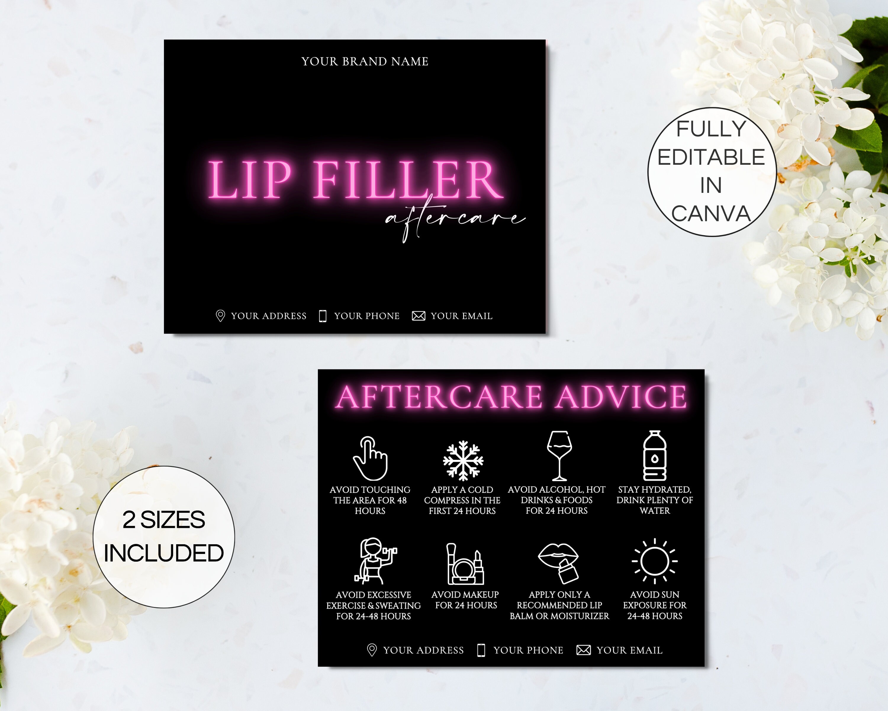 Lip Filler Aftercare Card, Editable Lip Injections Care Guide ...
