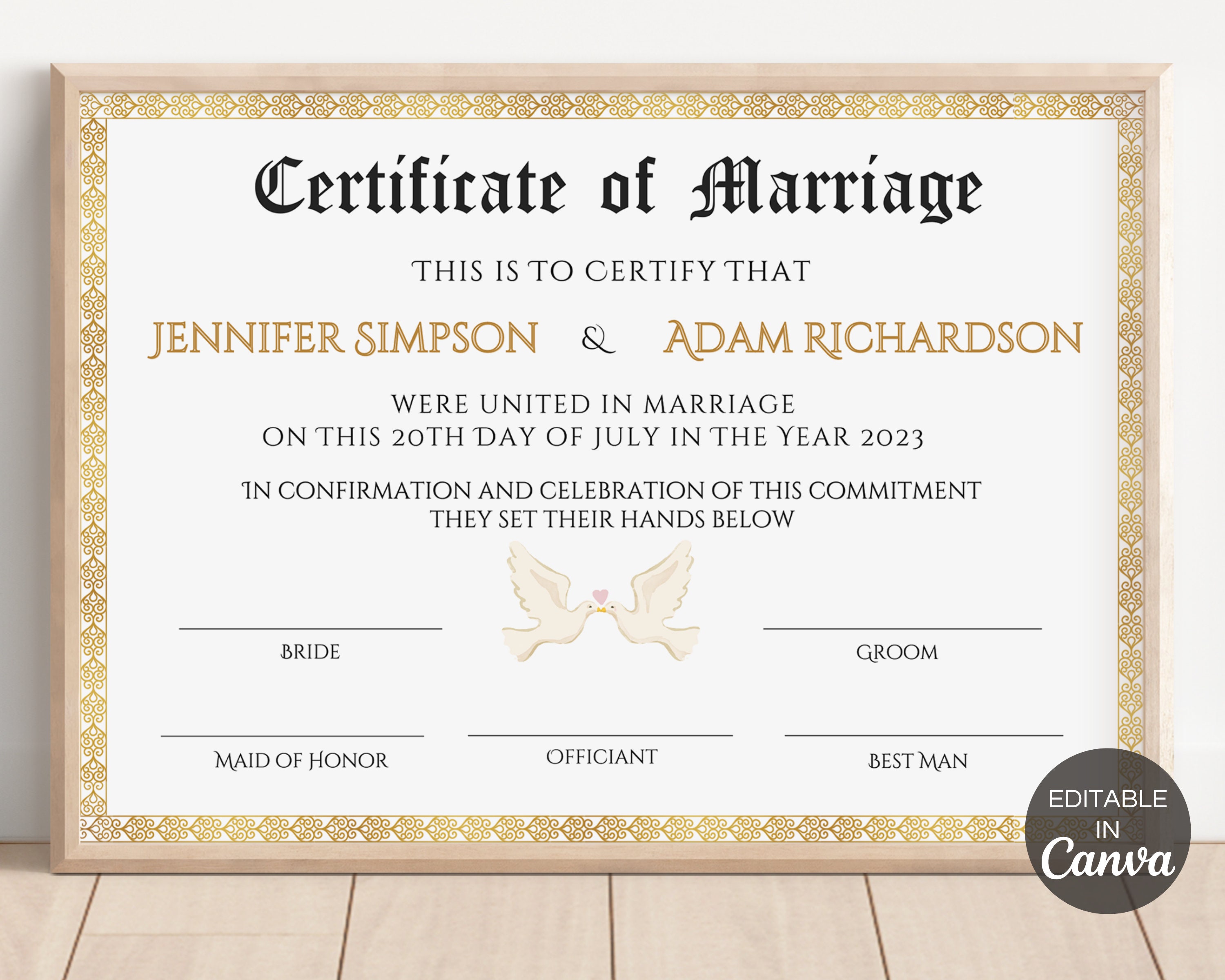Certificate of Marriage Template Custom Marriage Certificate - Etsy Canada