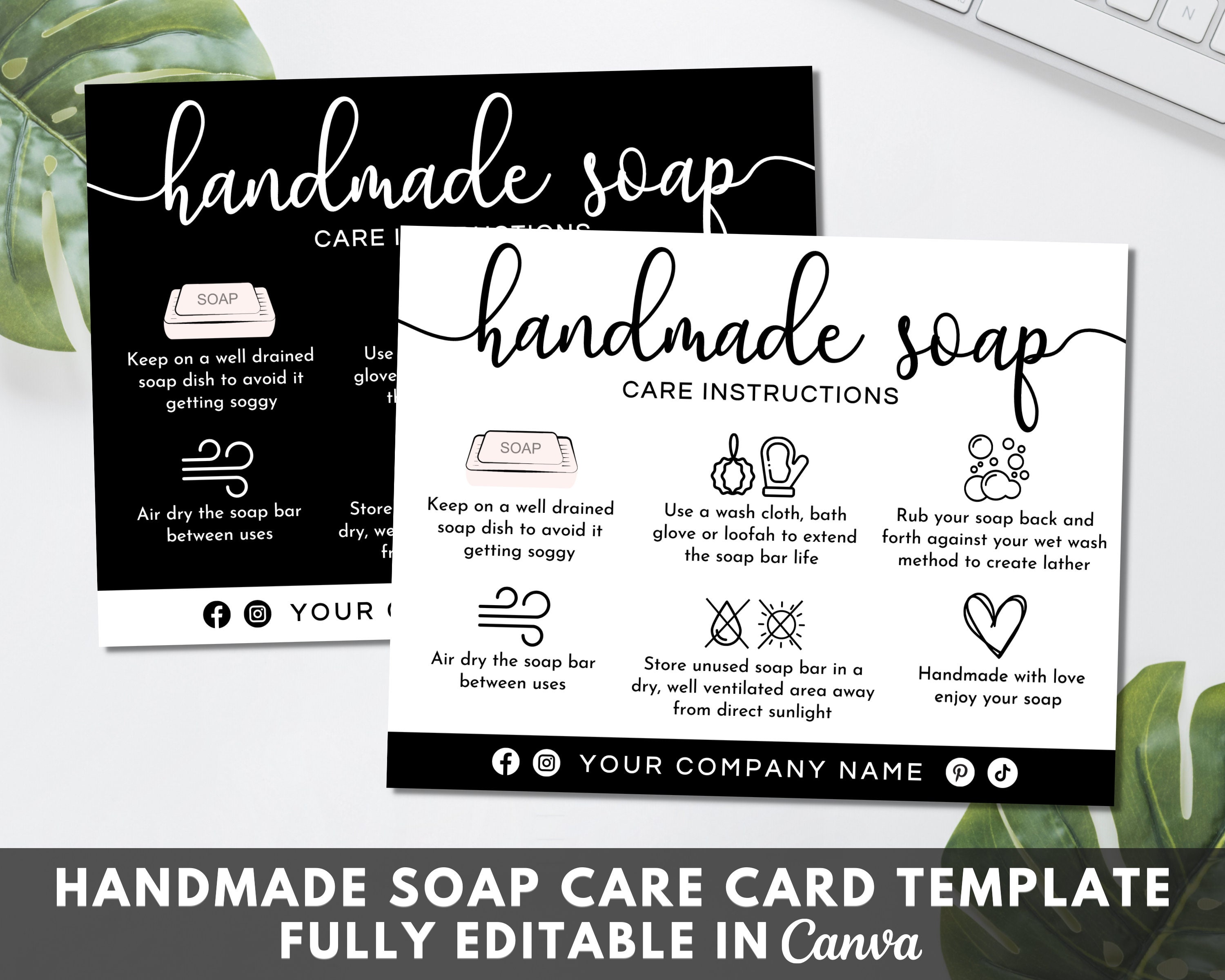 Handmade Soap Care Card, Printable Soap Instructions Cards, Editable ...