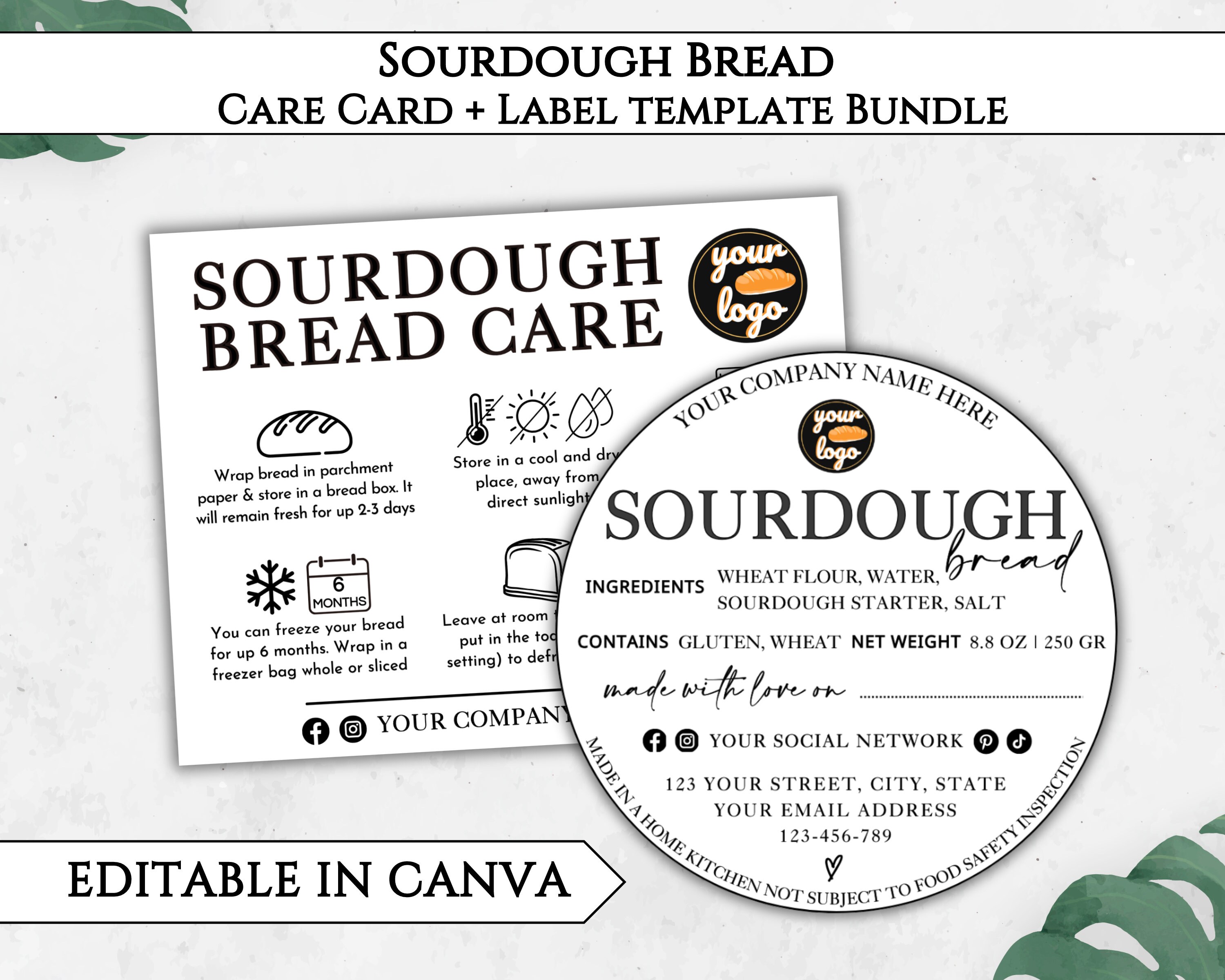 Sourdough Bread Cottage Food Label, Printable Sourdough Breads Care ...