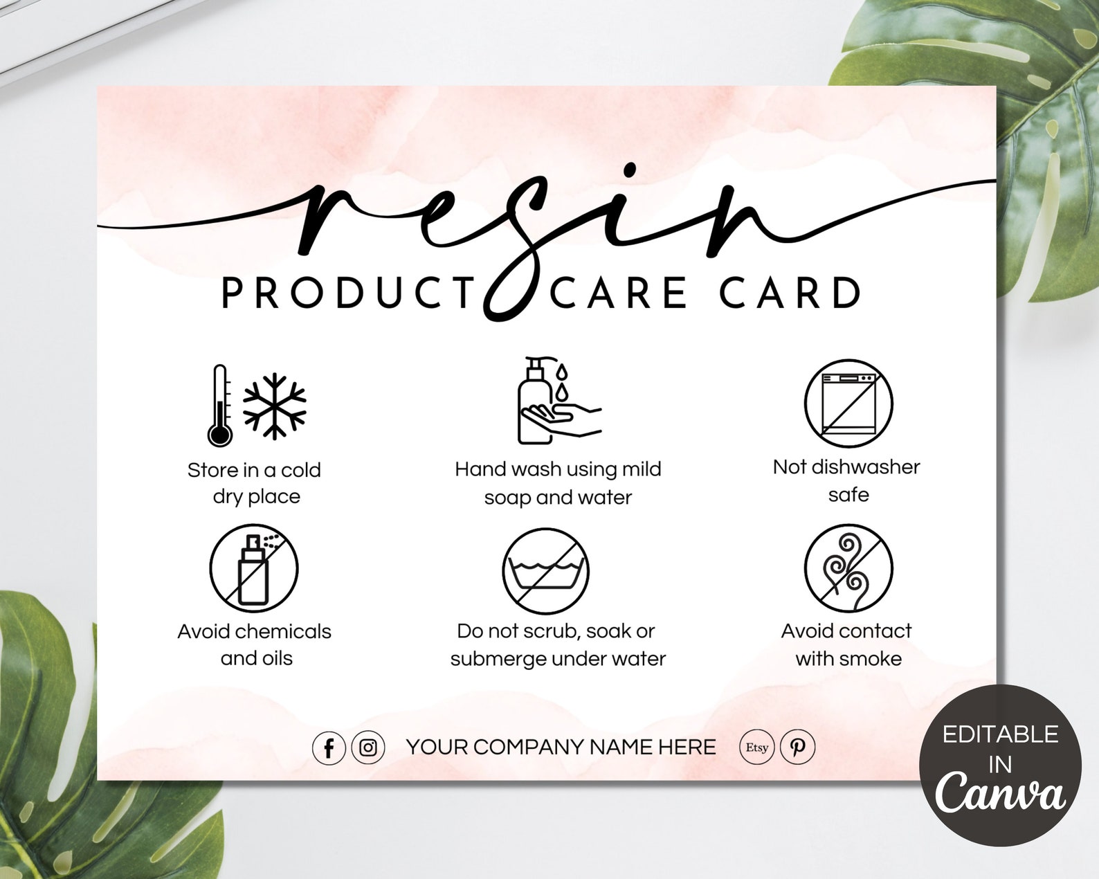 Resin Care Card Editable Template Printable Resin - Etsy