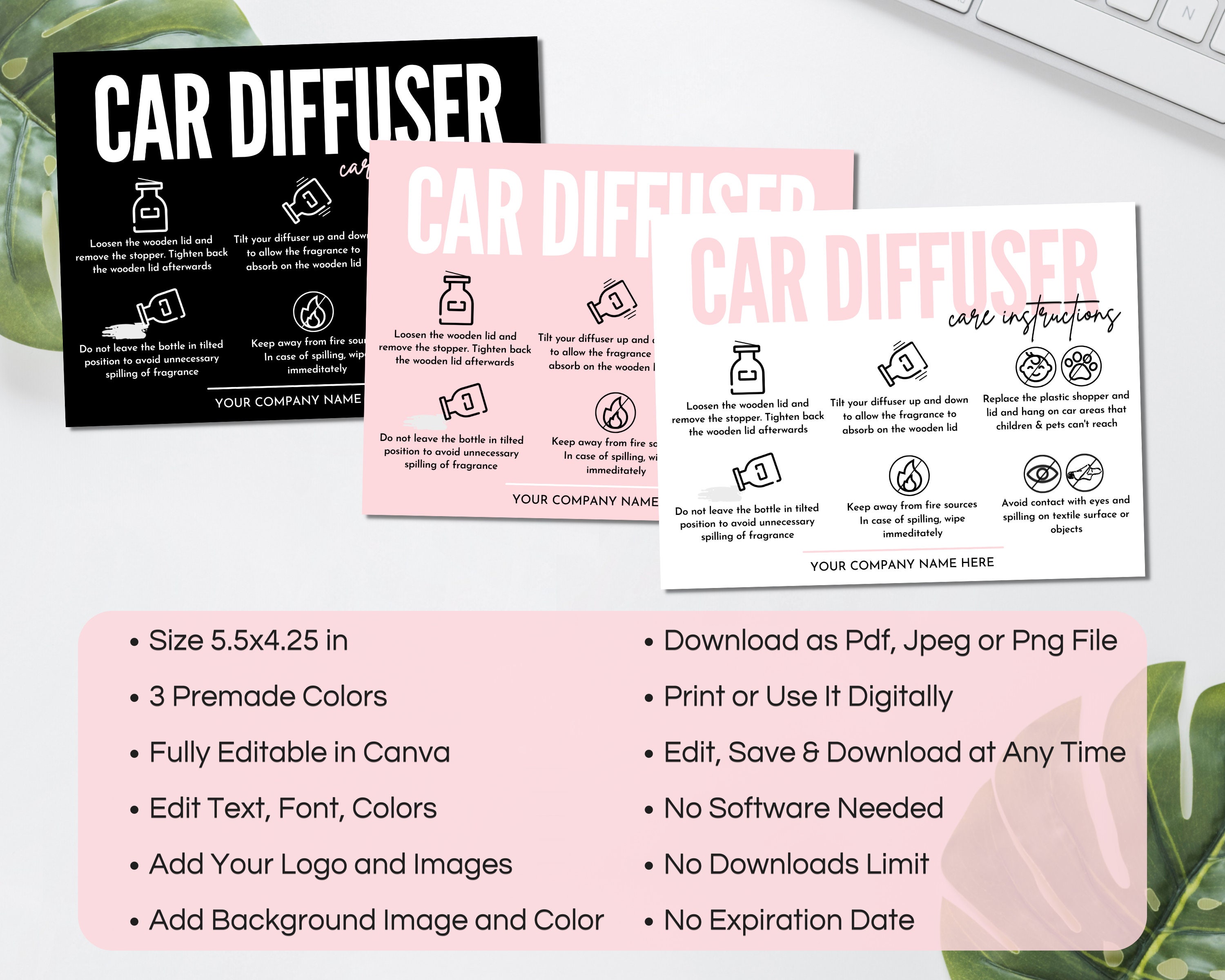 Car Diffuser Care Card Template, Car Diffuser Care Guide, Editable Oil ...