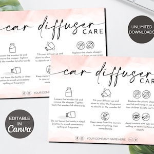 Car Diffuser Care Card Template, Car Diffuser Care Guide, Editable Oil ...