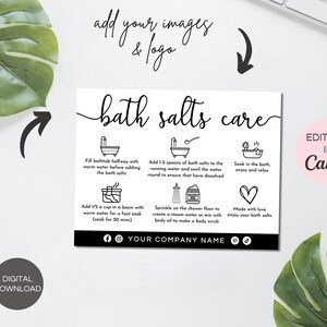 Bath Salts Care Card, Printable Bath Soak Epsom Salt Instructions Cards ...