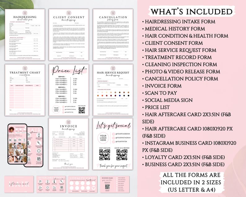 Hairdressing Forms Bundle, Editable Hair Consent Form, Hair Instagram ...