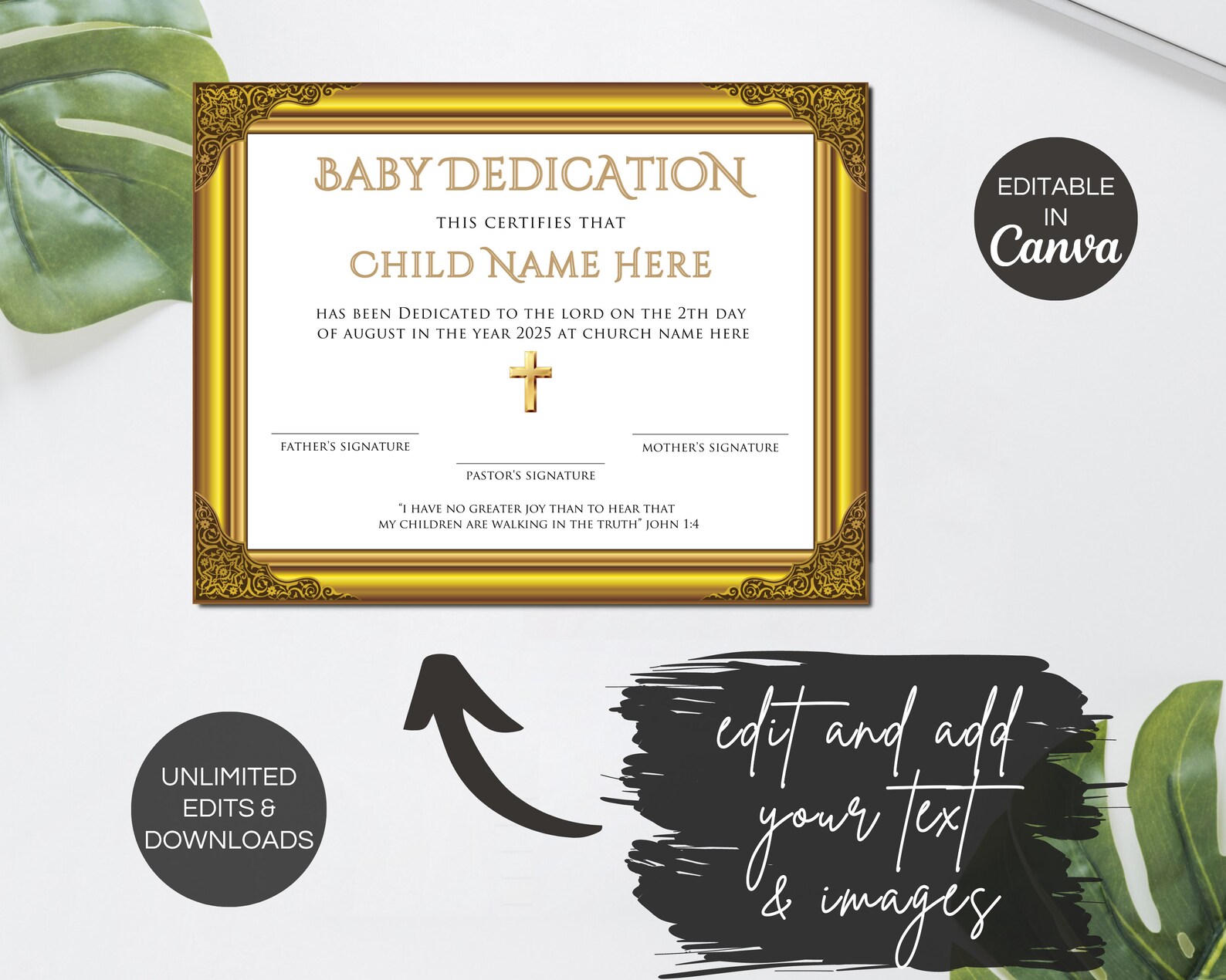 Baby Dedication Certificate Template, Editable Child Dedication ...