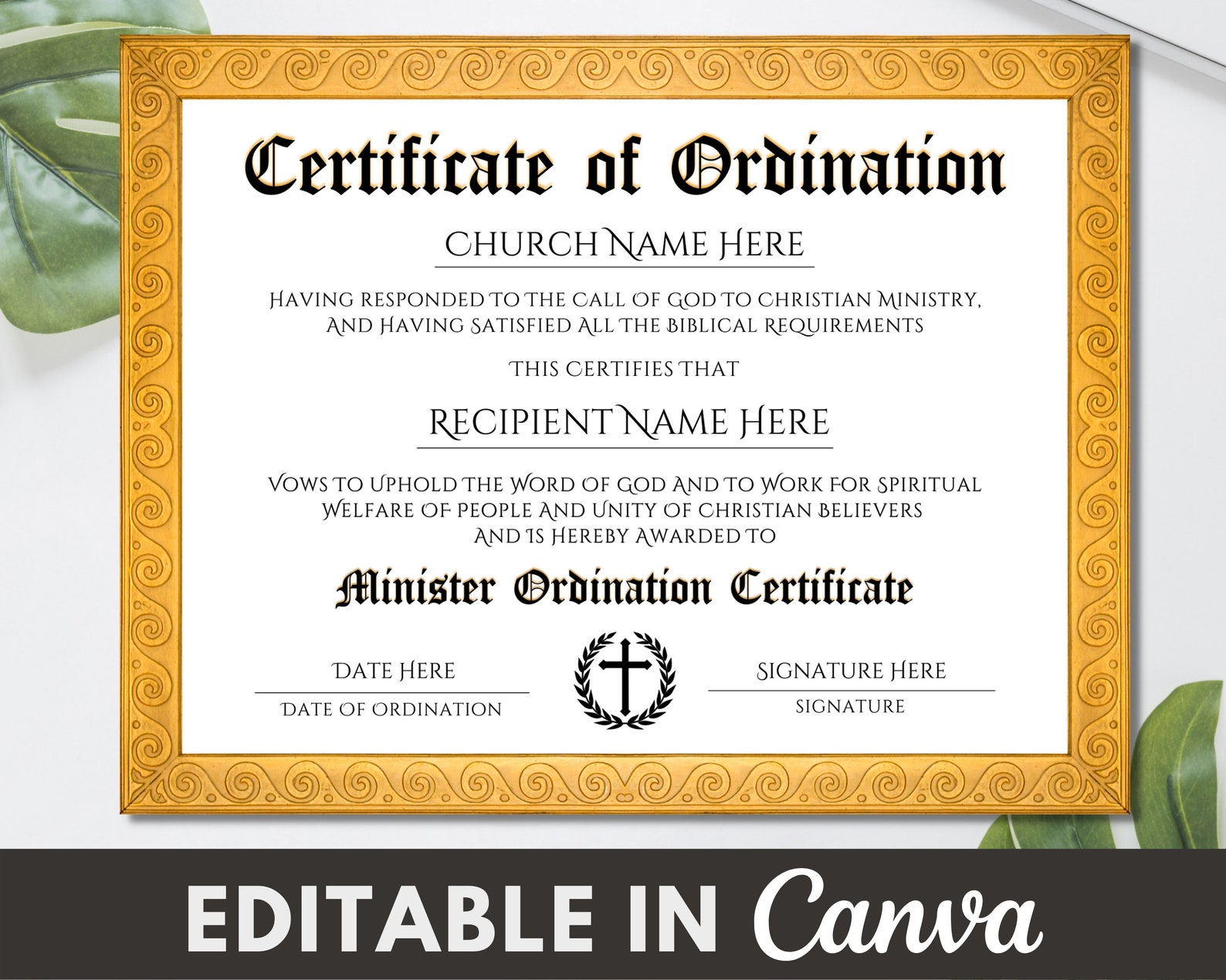 Certificate of Ordination Template Editable Minister - Etsy