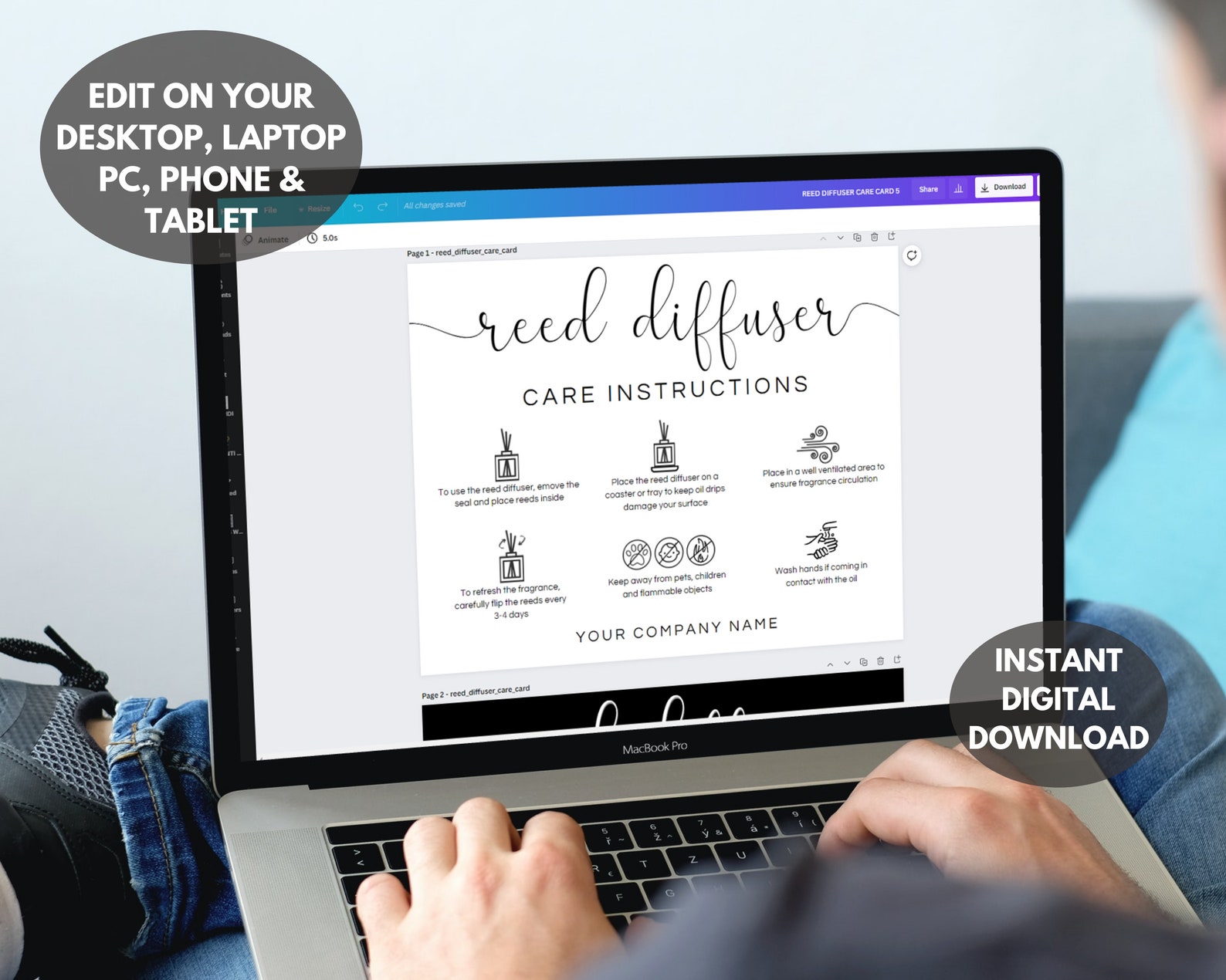 Editable Reed Diffuser Care Instructions, Reed Diffuser Care Card ...