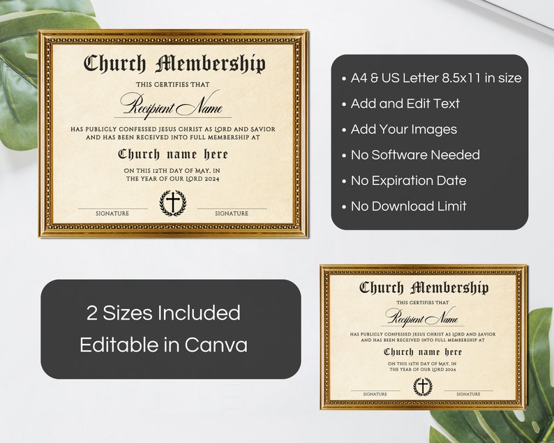Church Membership Certificate, Editable Certificates of Membership ...