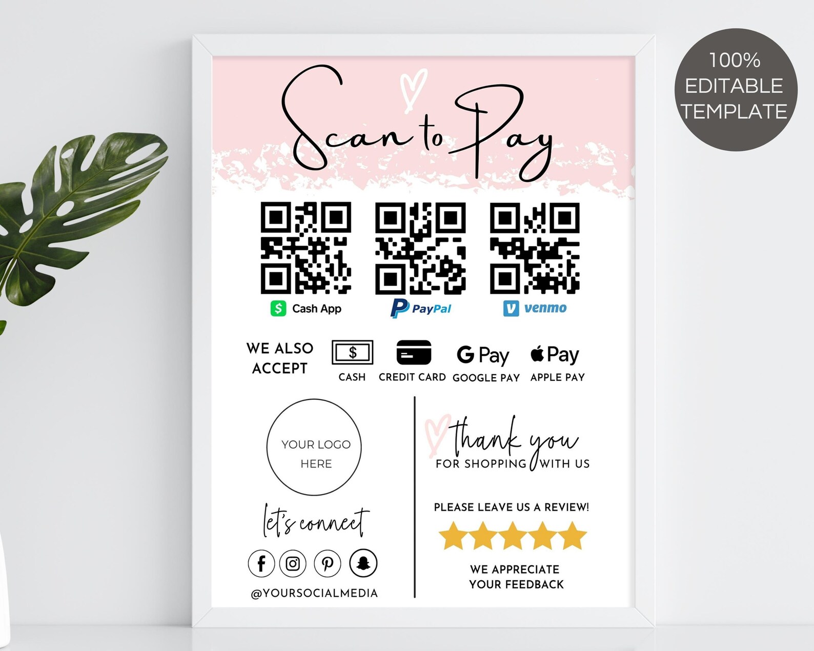Editable QR Code Sign Template Printable Scan to Pay Sign - Etsy