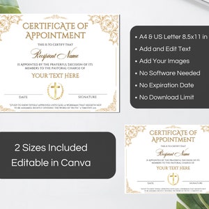 Editable Appointment Certificate, Printable Bishop Pastor Appointed ...