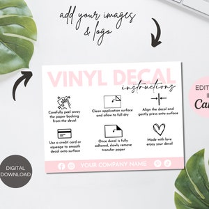 Vinyl Decal Application Instructions Card, Editable Vinyl Care Card, Printable Decal ...