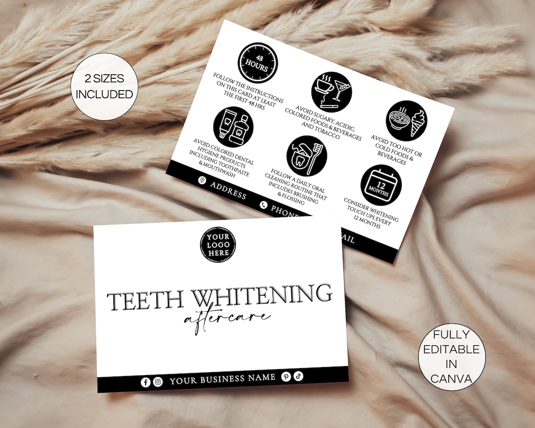 Teeth Whitening Aftercare Card, Printable Post Tooth Whitening Care ...