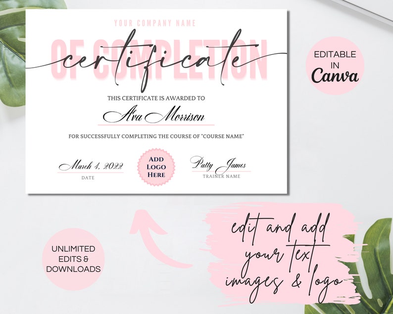 Editable Certificate of Completion, DIY Training Certificate Template ...