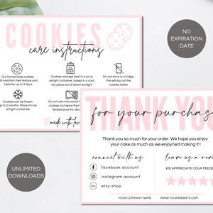 Cookie Care Card Template, Cookie Business Thank You Cards, Editable ...