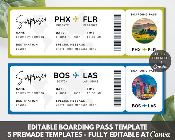 Boarding Pass Template Editable Boarding Ticket Template Etsy