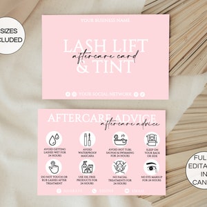 Editable Lash Lift and Tint Aftercare Card, Printable Lashes Lift After ...