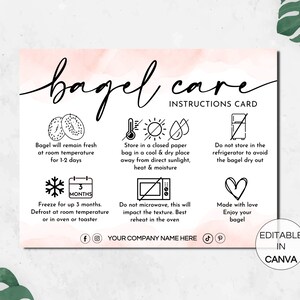 Bagel Care Card Template, Editable Bagel Care Instructions, Printable ...