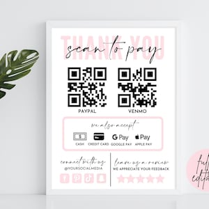 QR Code Sign Template, Printable Scan to Pay Sign, Editable Payment ...