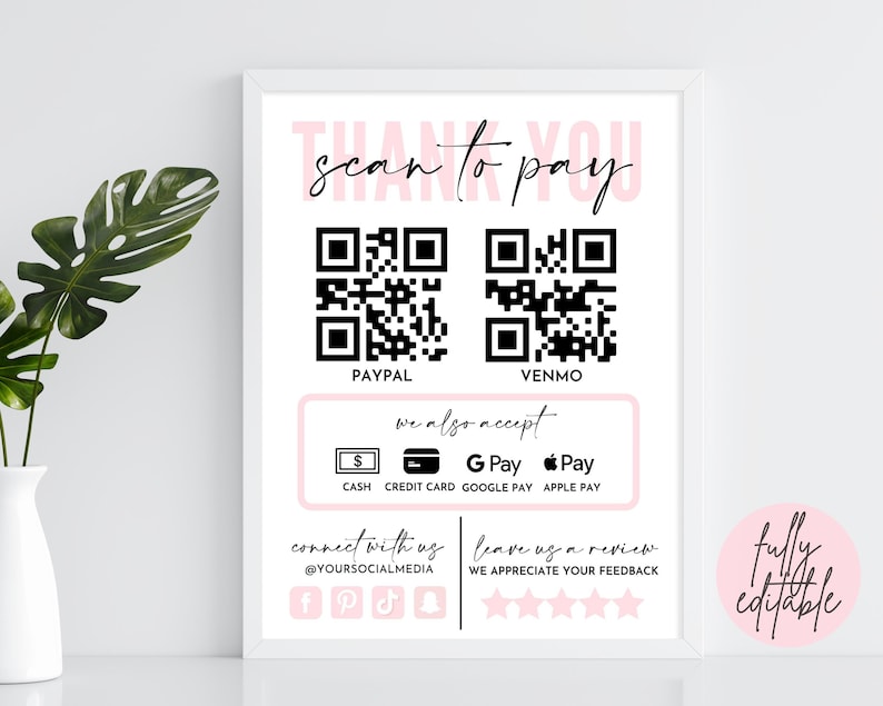 QR Code Sign Template Printable Scan to Pay Sign Editable - Etsy