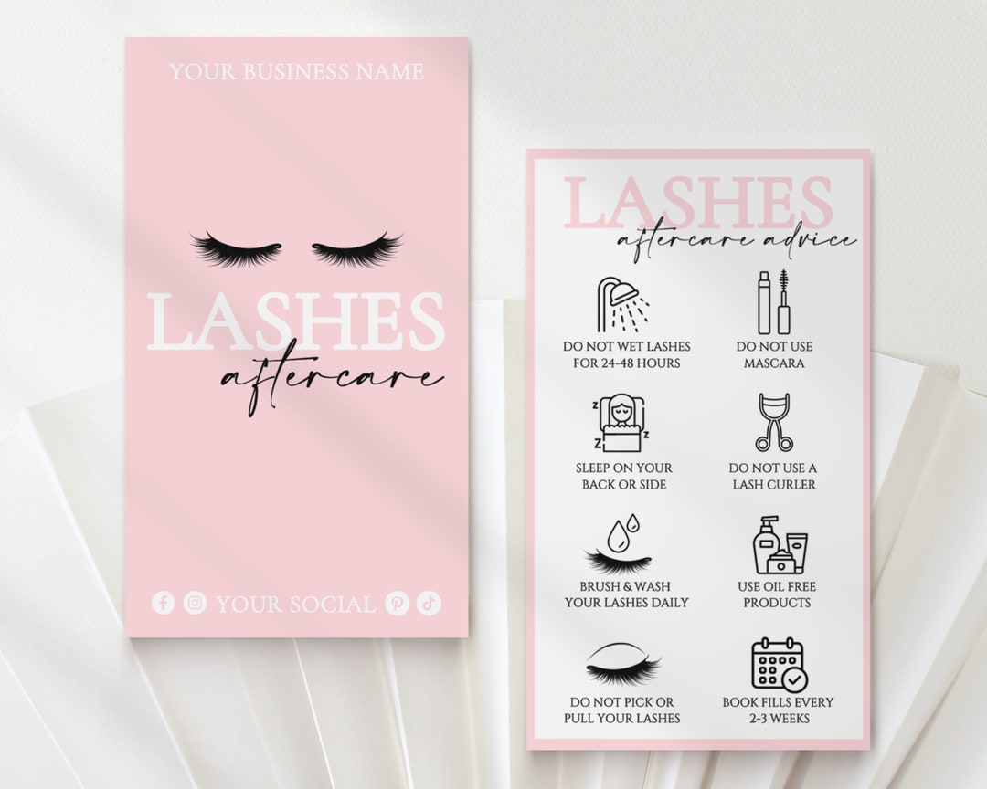 Editable Lash Aftercare Card Template, Printable Lash Business Cards ...