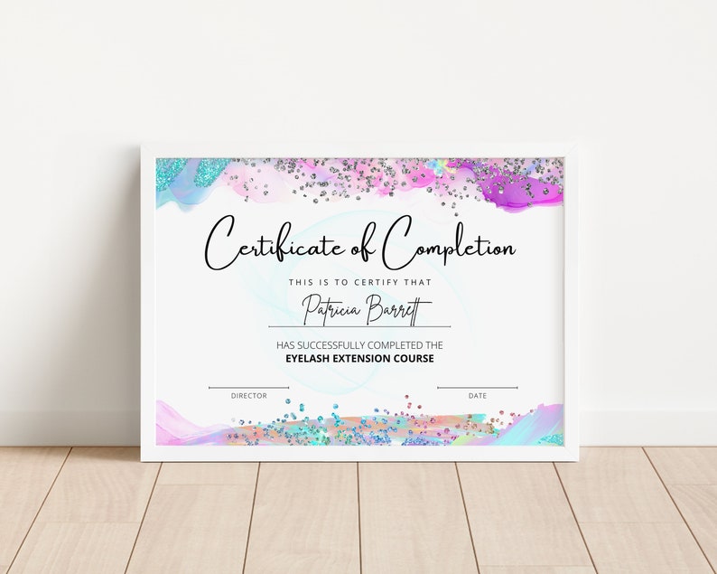 Editable Certificate of Completion, Eyelash Certificate of Completion ...