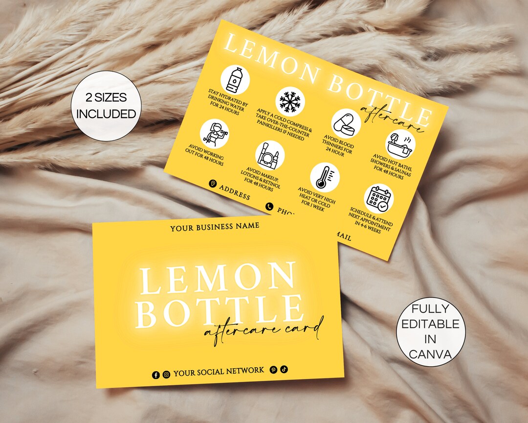 Editable Lemon Bottle Aftercare Cards, Printable Lemon Bottle Fat ...