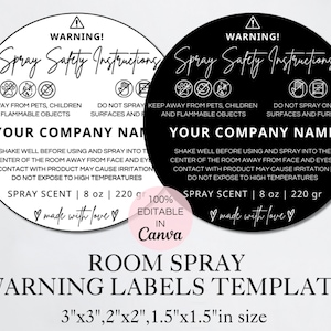 Room Spray Warning Label Template, Editable Spray Caution Label ...