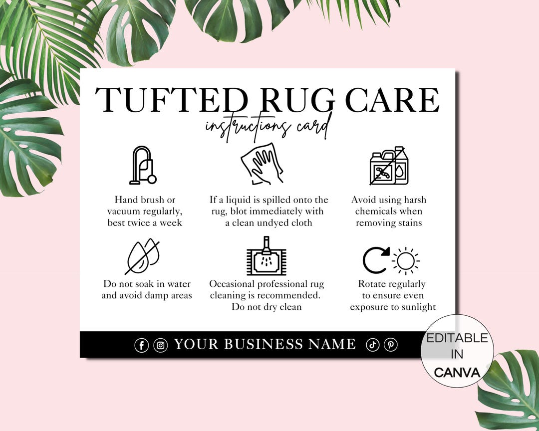 Tufted Rugs Care Card Template, Editable Tufted Rug Care Instructions ...
