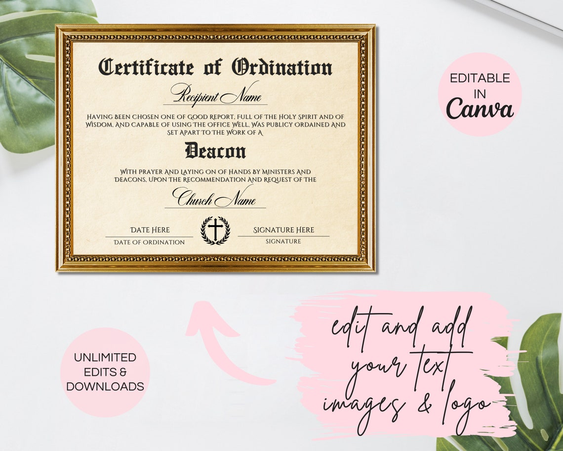 Deacon Ordination Certificate Template, Printable Certificate of ...