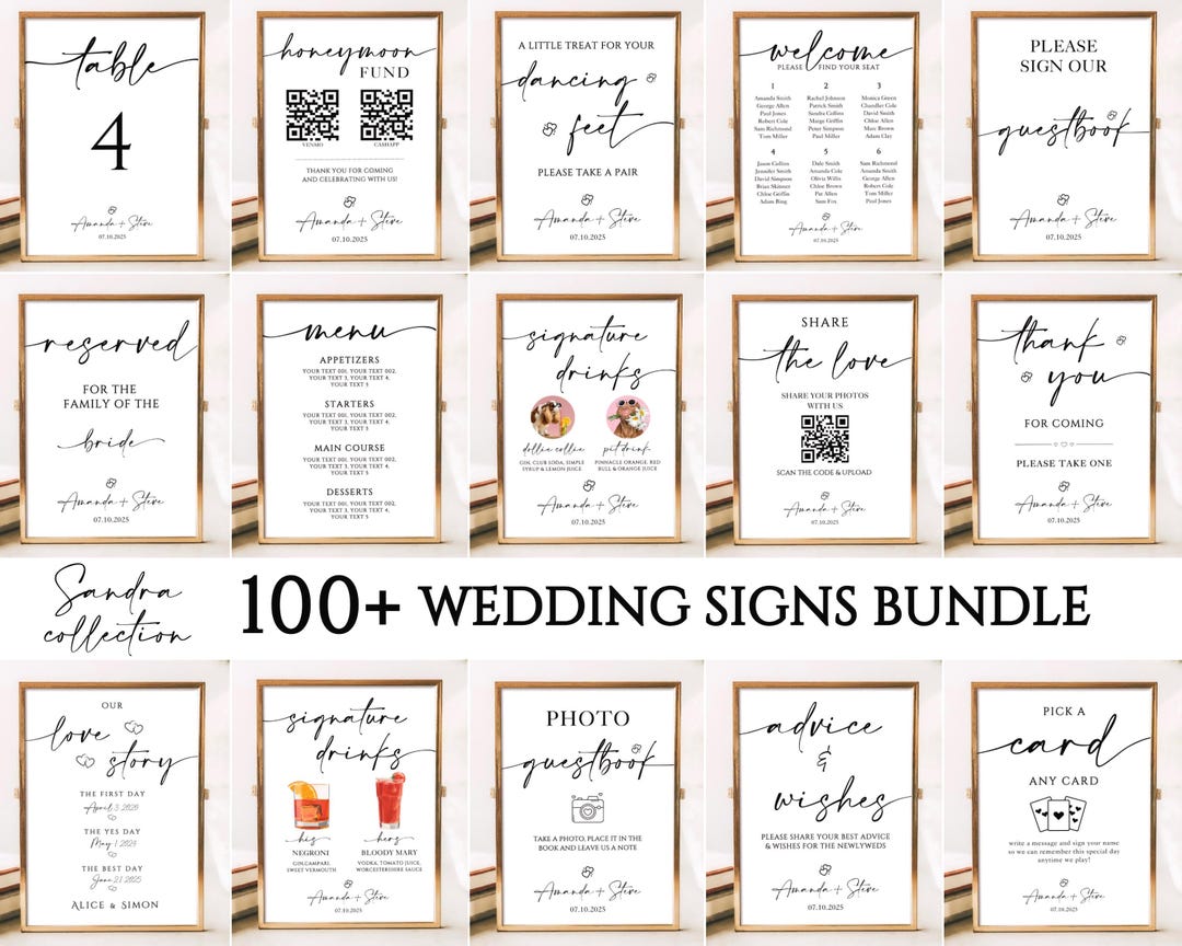 Minimalist Wedding Sign Bundle, Modern Wedding Signage Bundle, Editable ...