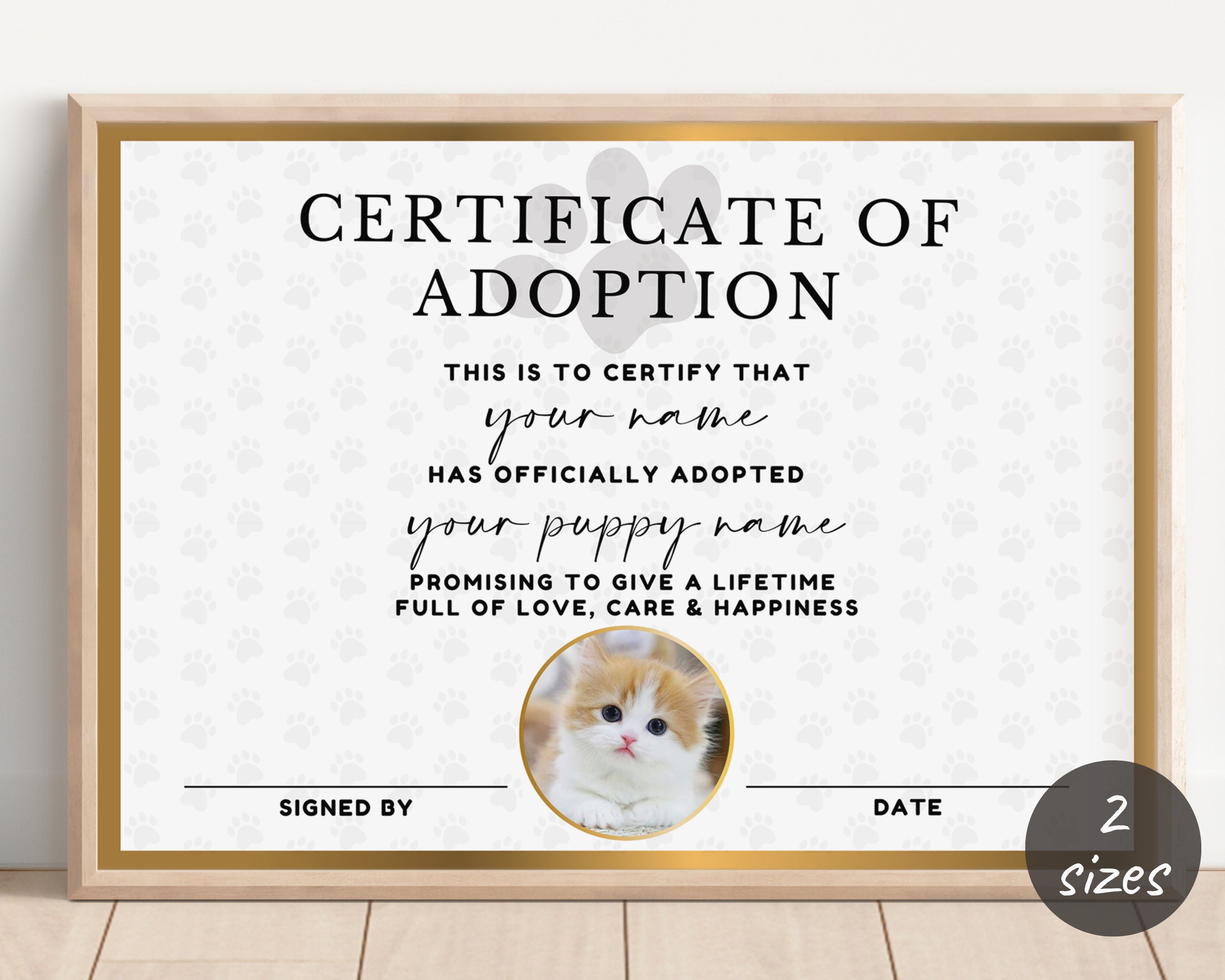 Editable Cat Dog Pet Adoption Certificate, Printable Pet Adoption Party ...