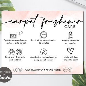 Carpet Freshener Care Card, Editable Rug Scented Powder Care Guide ...