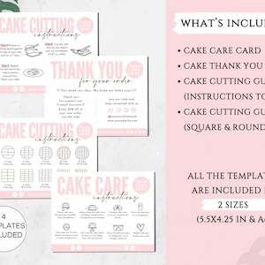 Cake Care Cards Bundle, Editable Cake Cutting Guide Cards, Printable ...