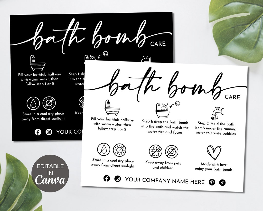 Bath Bomb Care Card Template, Editable Bath Bombs Care Instructions ...