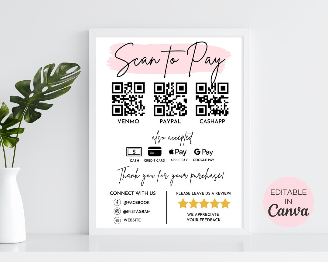 QR Code Sign Editable Scan to Pay Sign Printable Payment - Etsy