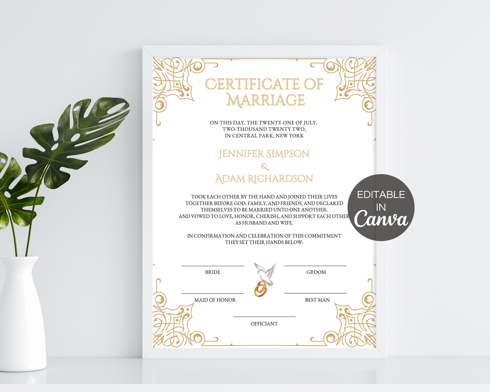Editable Marriage Certificate Template Printable Wedding - Etsy